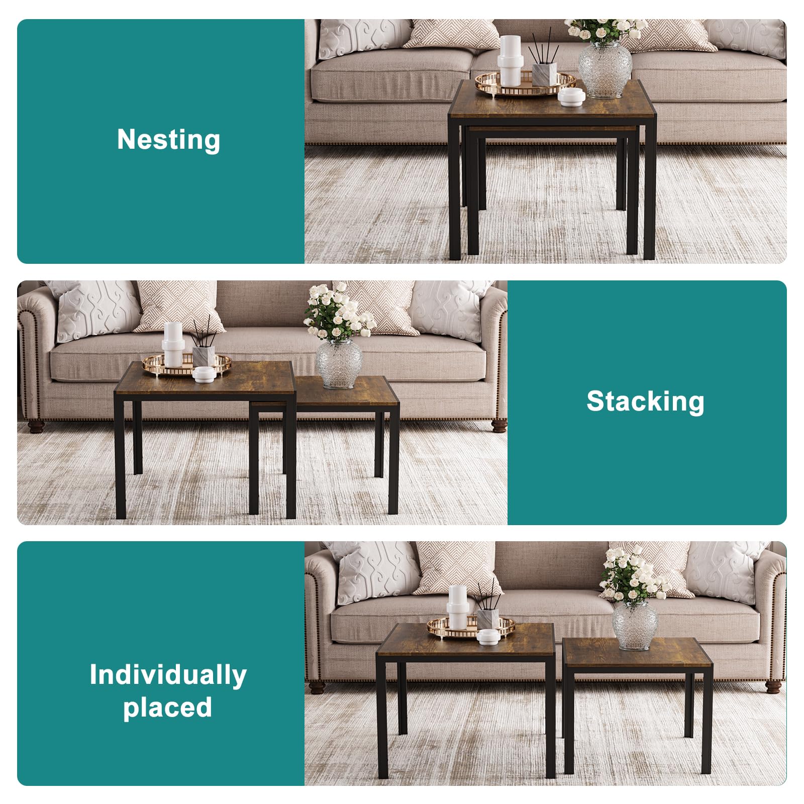 Snapklik.com : Smuxee Nesting Coffee Table Set Of 2, Square Modern ...