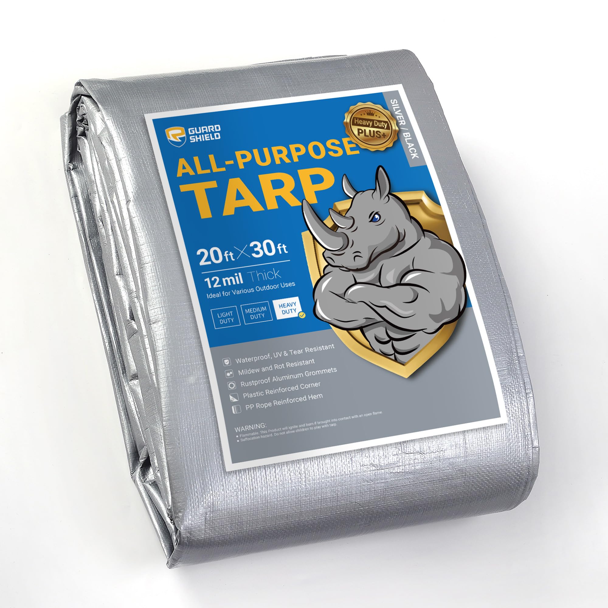 GUARD SHIELD Heavy Duty Tarp Waterproof 20x30 Feet Silver/Black Large ...