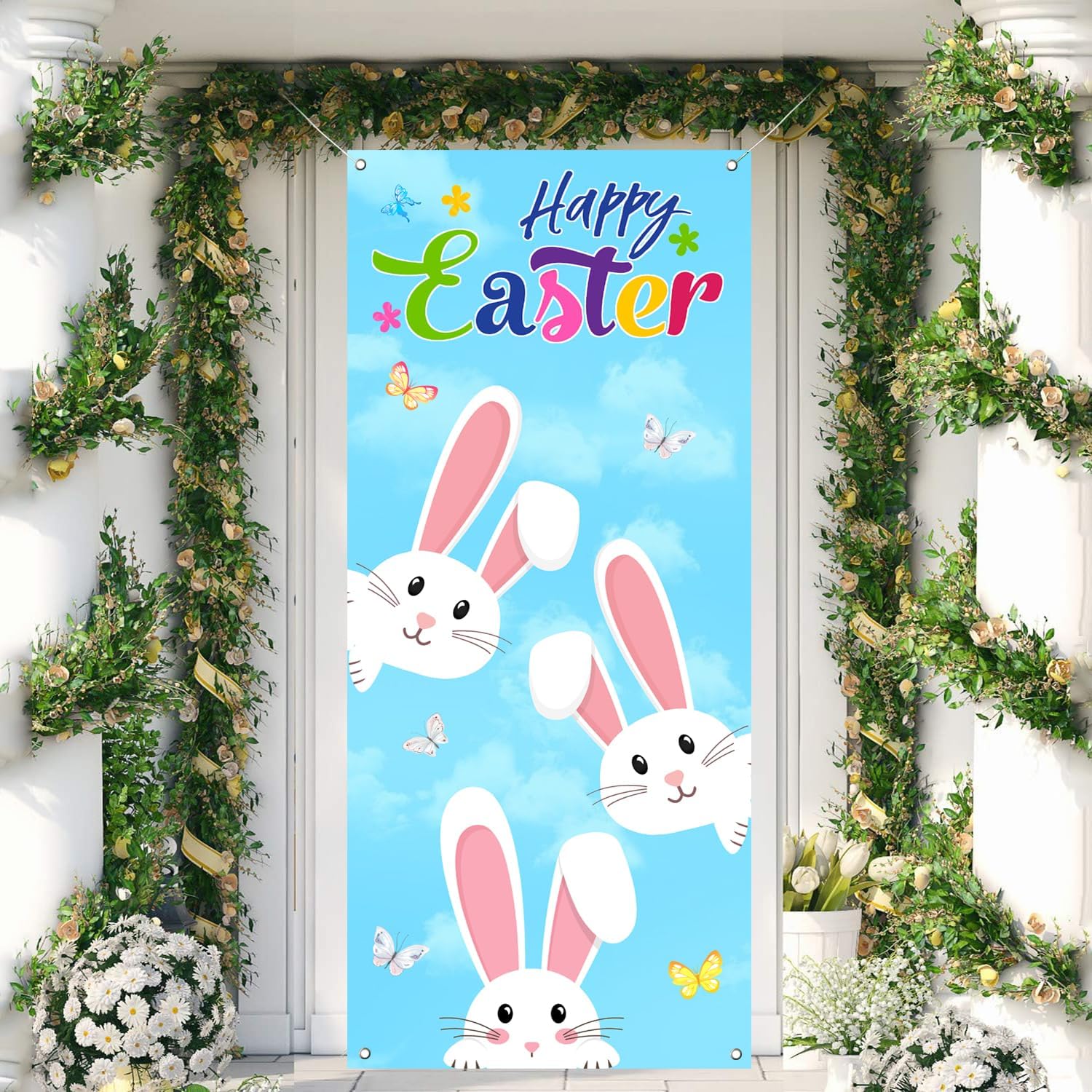 Amazon.com: Easter Bunny Door Cover Easter Bunny Party Supplies Happy ...