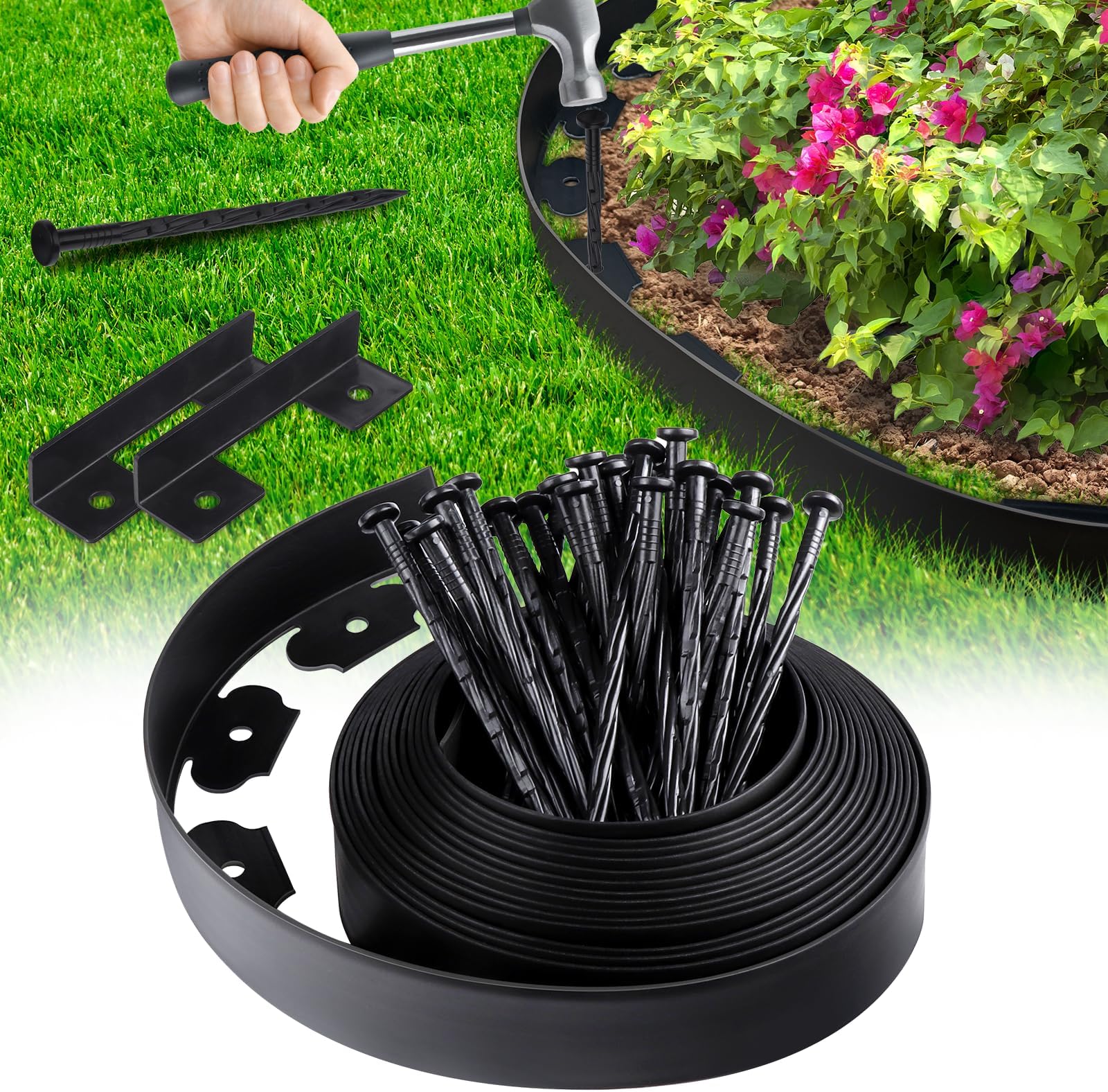 Amazon.com : funrautz Landscape Edging Kit, 33ft No Dig Plastic Garden ...