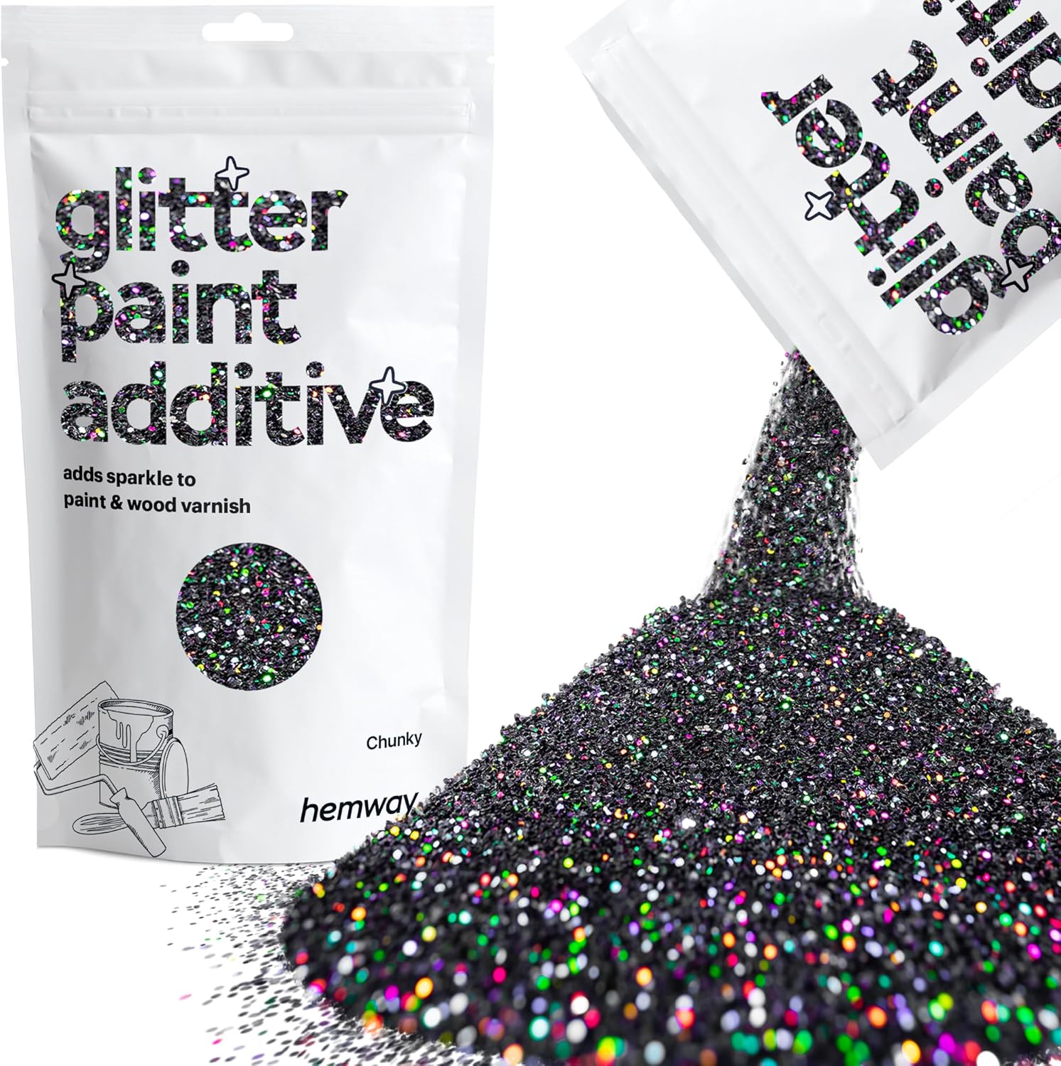 Glitter Paint Additive 100g - Chunky Black Holographic Metallic Flakes ...
