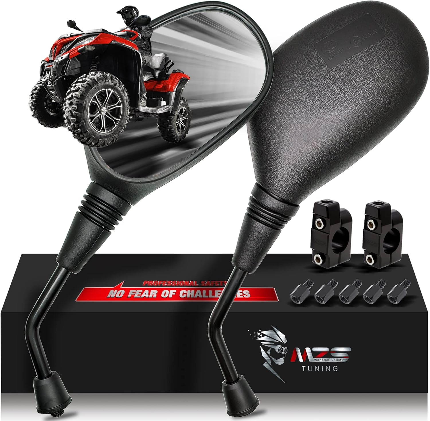 Amazon.com: MZS ATV Mirrors with Aluminum Mounts, 8MM 10MM Motorcycle ...