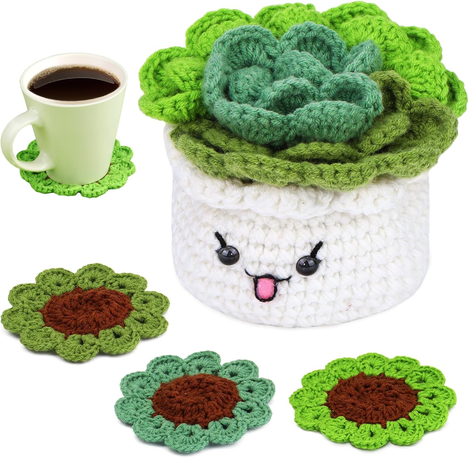 Amazon.com: FTEVEN Crochet Kit for Beginners, 3PCS Coasters Potted ...