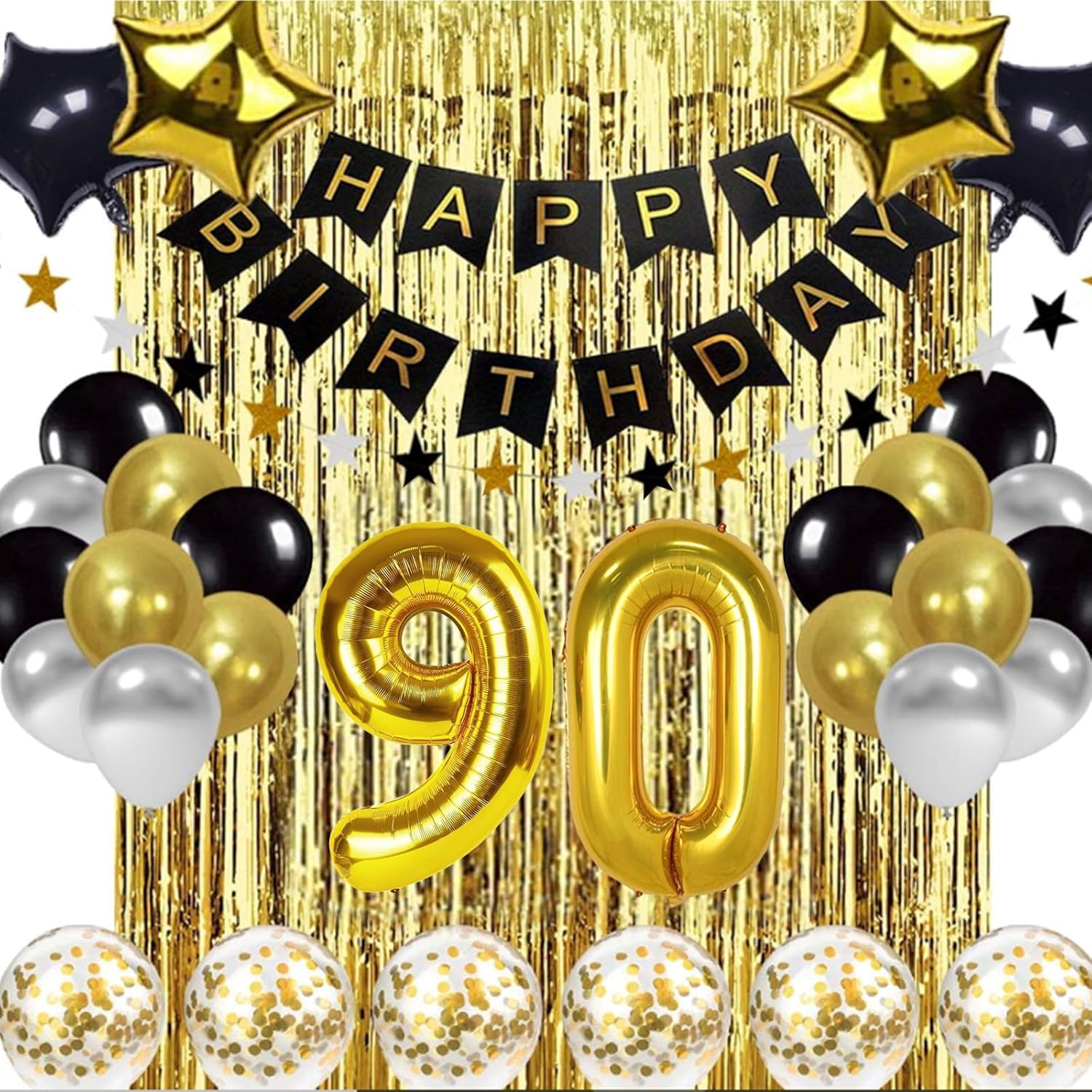 Amazon.com: BRT Bearingshui Black and Gold 90th Birthday Decorations ...