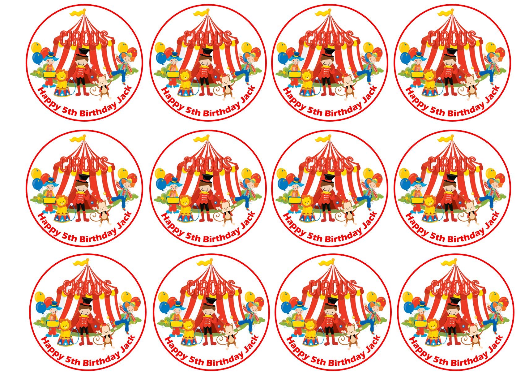 Circus Big Top Red Edible Cupcake Icing, Wafer or Wafer Card 15 x 2 ...