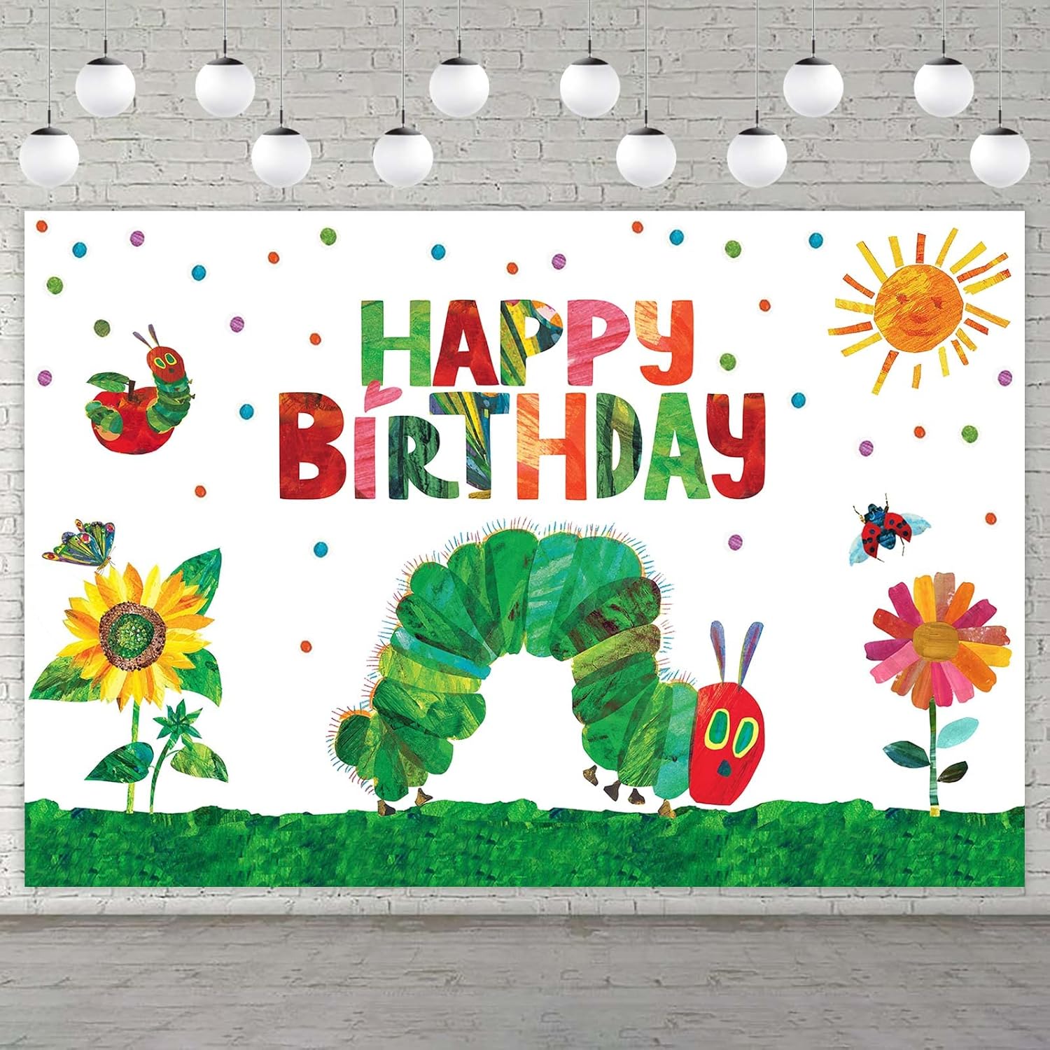 Cartoon Very Hungry Little Green Caterpillar Happy Birthday Banner Kid ...