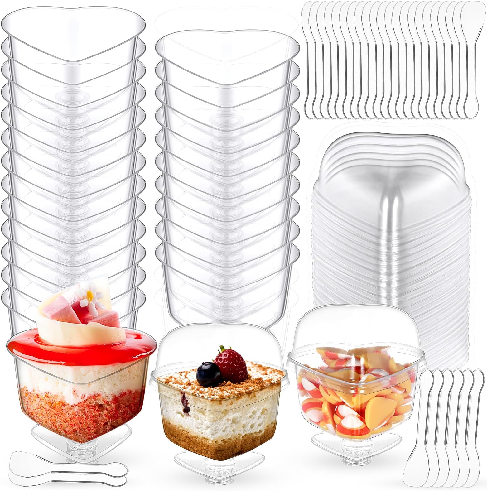 Amazon.com: Hushee Valentine's Day Heart Shaped Parfait Cups Plastic ...