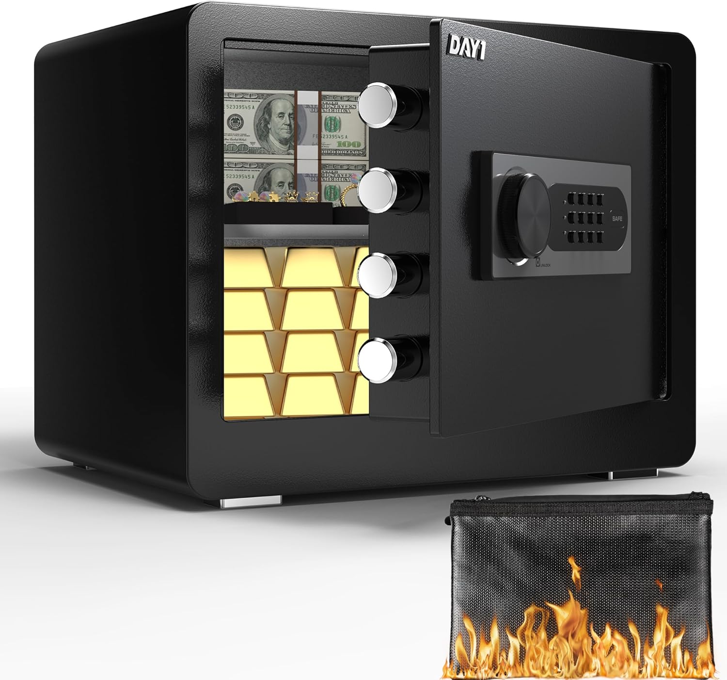 DAYI Safe Box, 1.4 Cubic Feet Home Safe with Fireproof Waterproof Bag ...