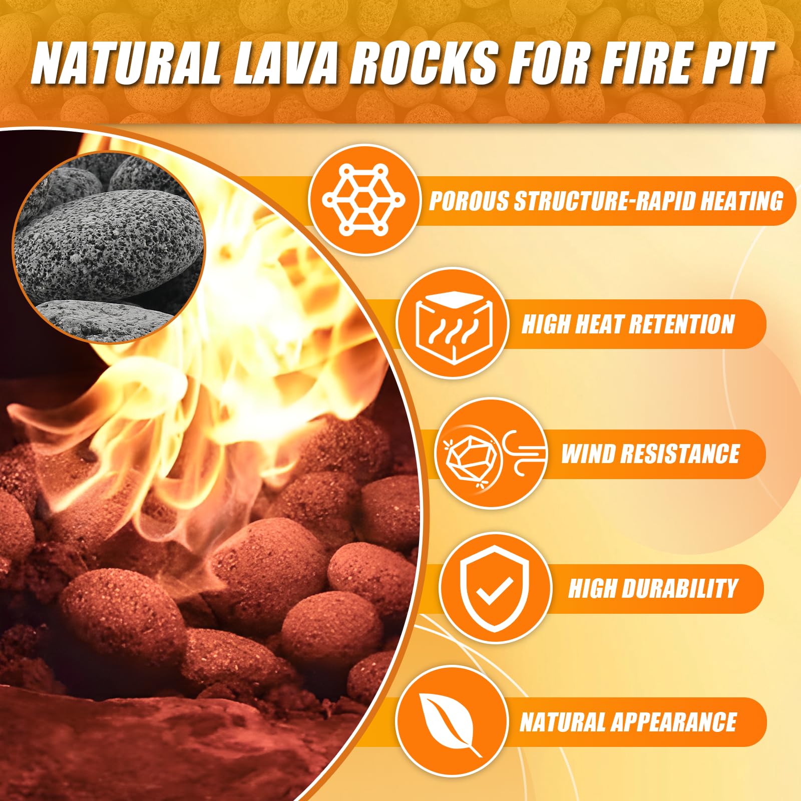 Snapklik.com : 45 Lb Lava Rocks For Fire Pit,1"-2" Natural Pebbles ...