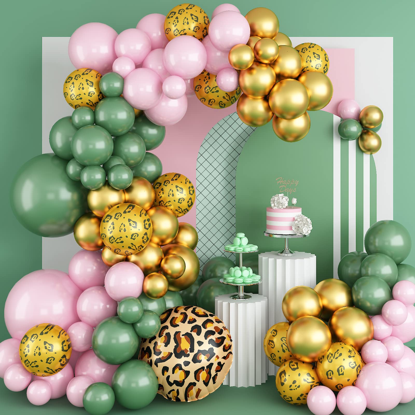 Snapklik.com : Pink And Green Balloon Arch, 115 Pcs Safari Balloon ...