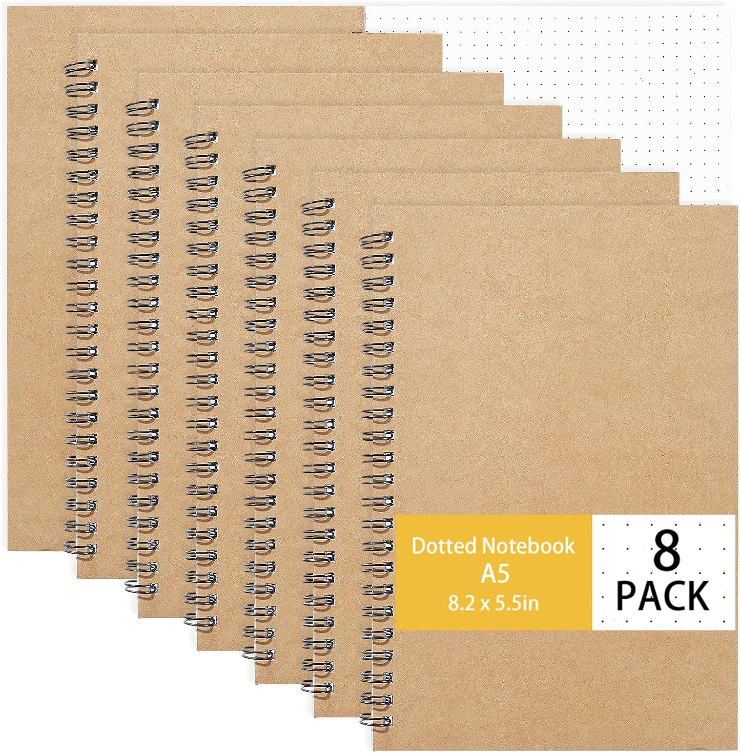 Yoosso 8 Packs Dotted Notebook A5, Note Book Kraft Cover Wirebound ...