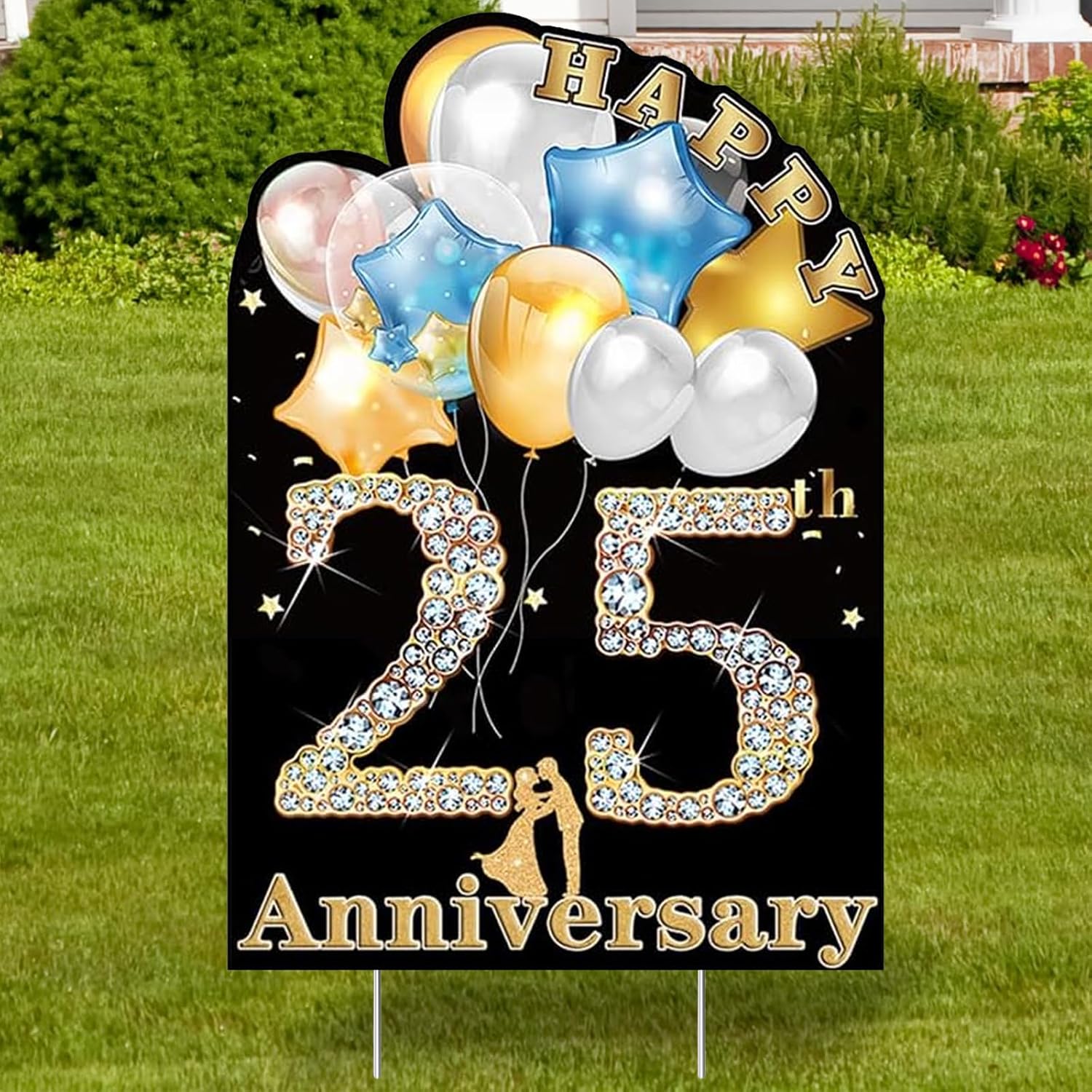 Amazon.com : Golden 25th Wedding Anniversary Yard Sign Set, 2 Outdoor ...