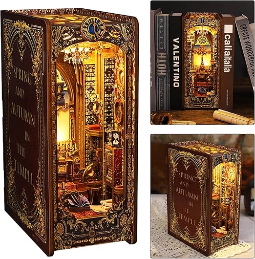 Amazon.com: ISSEVE DIY Book Nook Kit, 3D Wooden Puzzle DIY Miniature House Kit for Book Nook ...