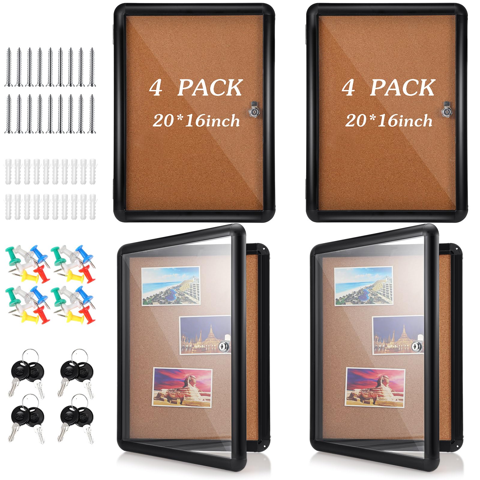 Amazon.com : Soaoo 4 Pcs Lockable Cork Board Enclosed Bulletin Board ...