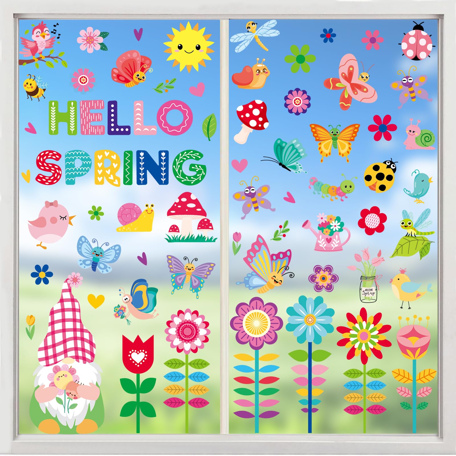 Amazon.com: 112Pcs Hello Spring Window Cling Stickers Double Sided ...