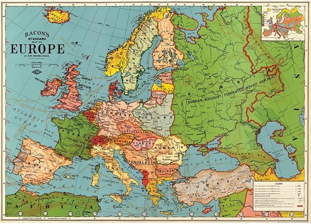 Amazon.com: Cavallini & Co. Decorative Paper Sheet, Europe Map, 20 x 28 ...