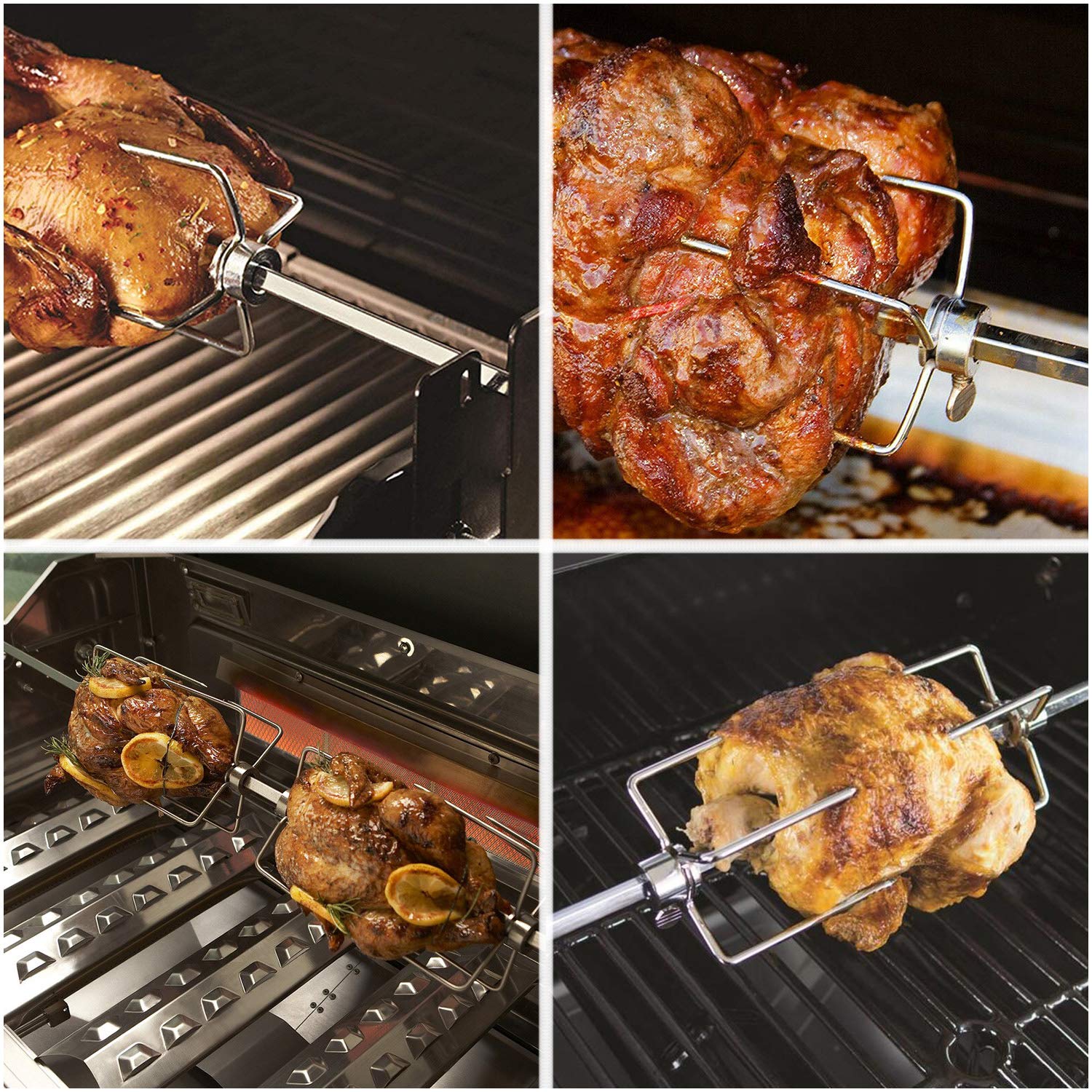 TuhooMall Heavy-Duty Stainless Steel Grill Rotisserie Kit with 35 X 1/3 ...