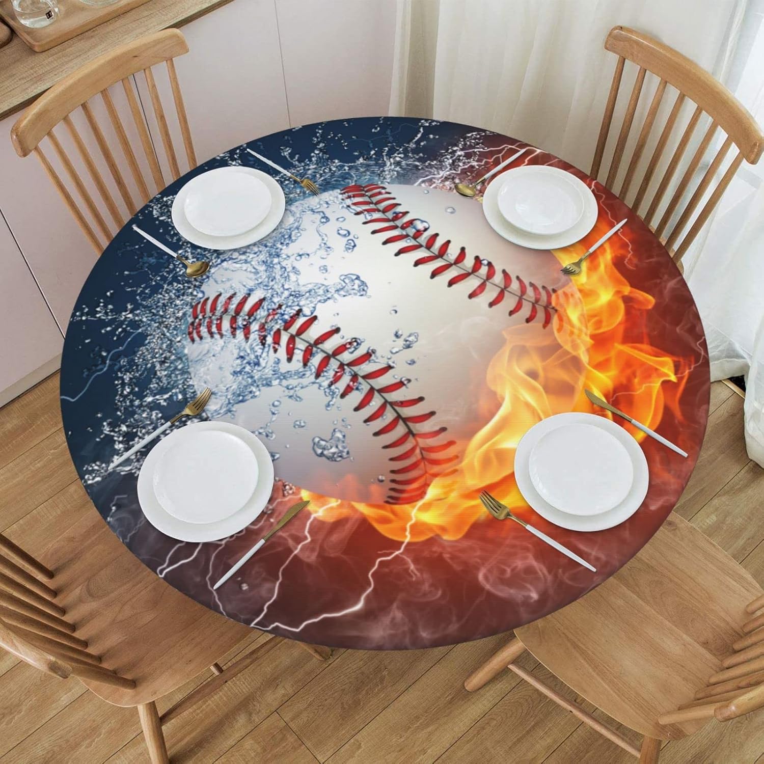 Amazon.com: Fiokroo Baseball Ball in Fire and Water Tablecloth with ...