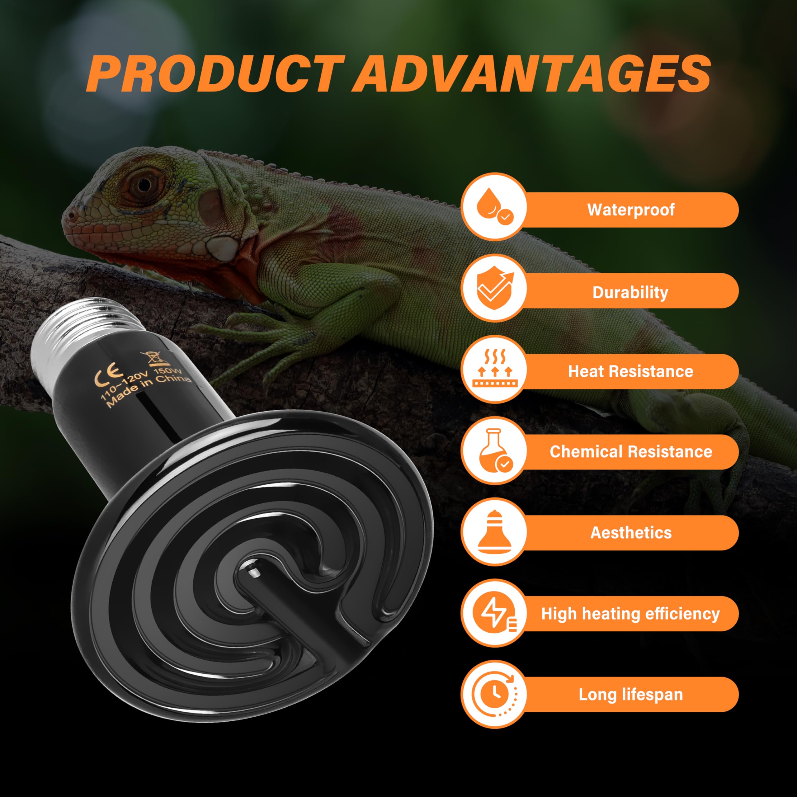 Snapklik.com : 150W Ceramic Heat Emitter, Reptile Heat Lamp No Light ...