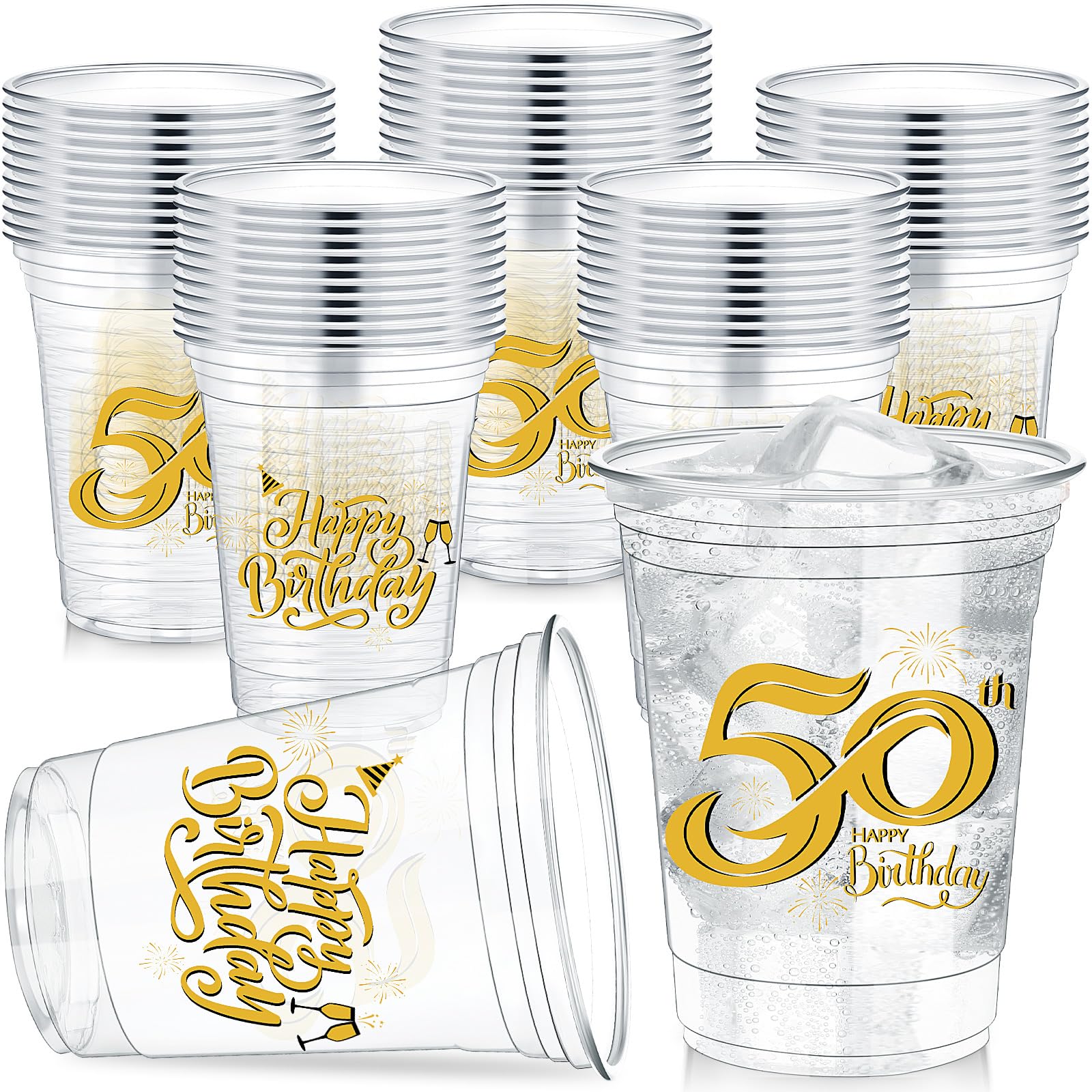 Amazon.com: Yiyiring 60 Pcs 12 oz 50th Birthday Party Plastic Cups 50th ...