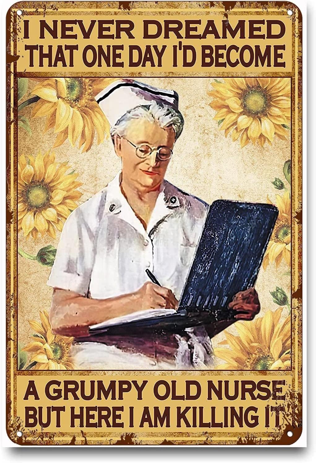 Amazon.com: Funny Tin Signs Vintage Antique Metal Sign Grumpy Old Nurse ...
