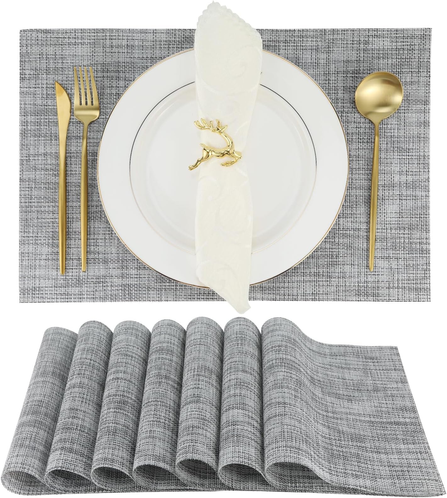 Amazon.com: Placemats Set of 7 PVC Place Mats Gray - Dining Table Mat ...
