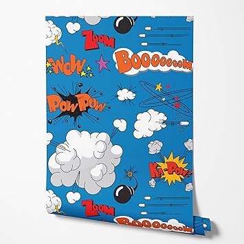 GP TONER Papier peint intissé bleu style bande dessinée explosion WOW ...