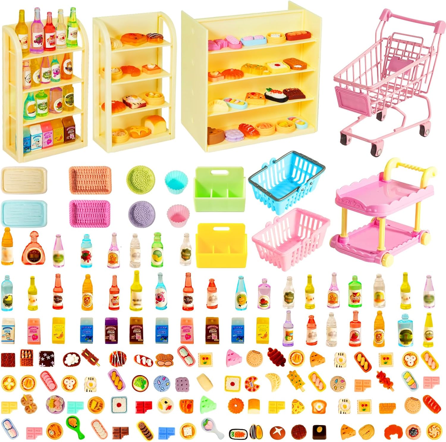 Amazon.com: Rileryan 177 PCS Mini Shopping Cart Basket Miniature Food ...