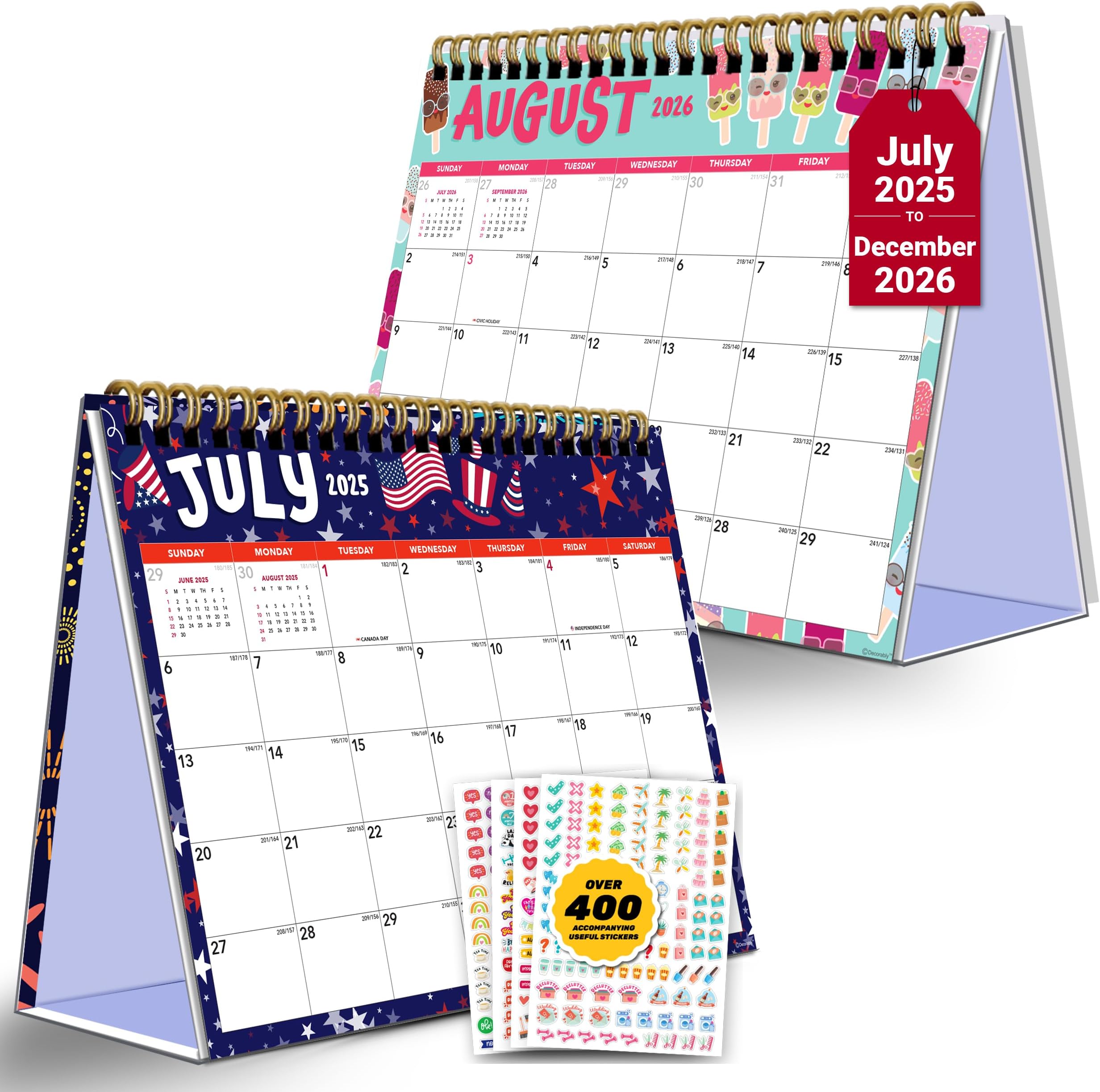 Amazon.com : Decorably 18 Months Colorful Small Desk Calendar 2025 ...