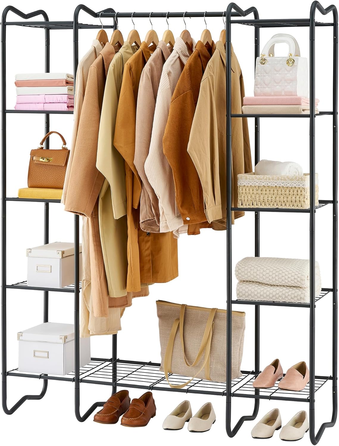 Amazon.com: Gewudraw Wardrobe Closet with 8 Metal Shelves, Freestanding ...