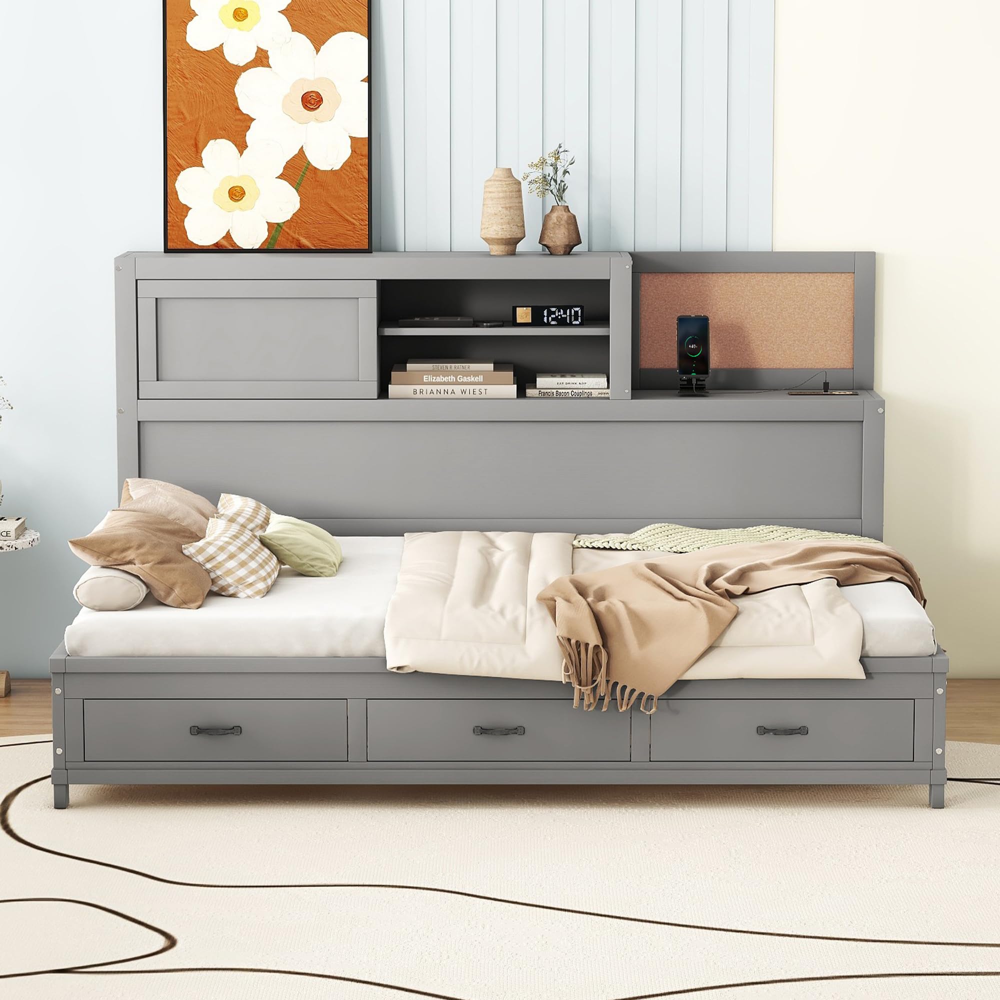 Amazon.com: LUSPAZ Full Size Daybed with 3 Storage Drawers, Wooden Day ...