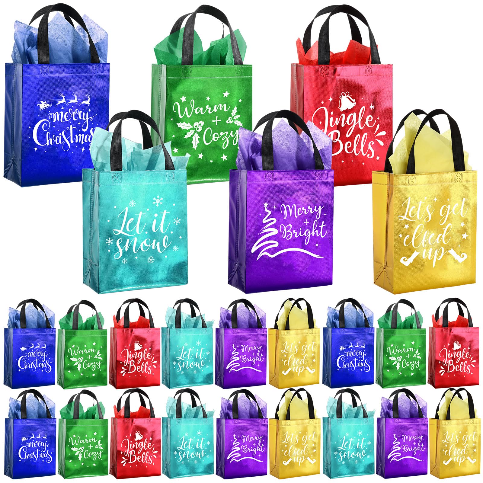 Amazon.com: Wesnoy 24 Pieces Christmas Gift Bags with Tissues Metallic ...