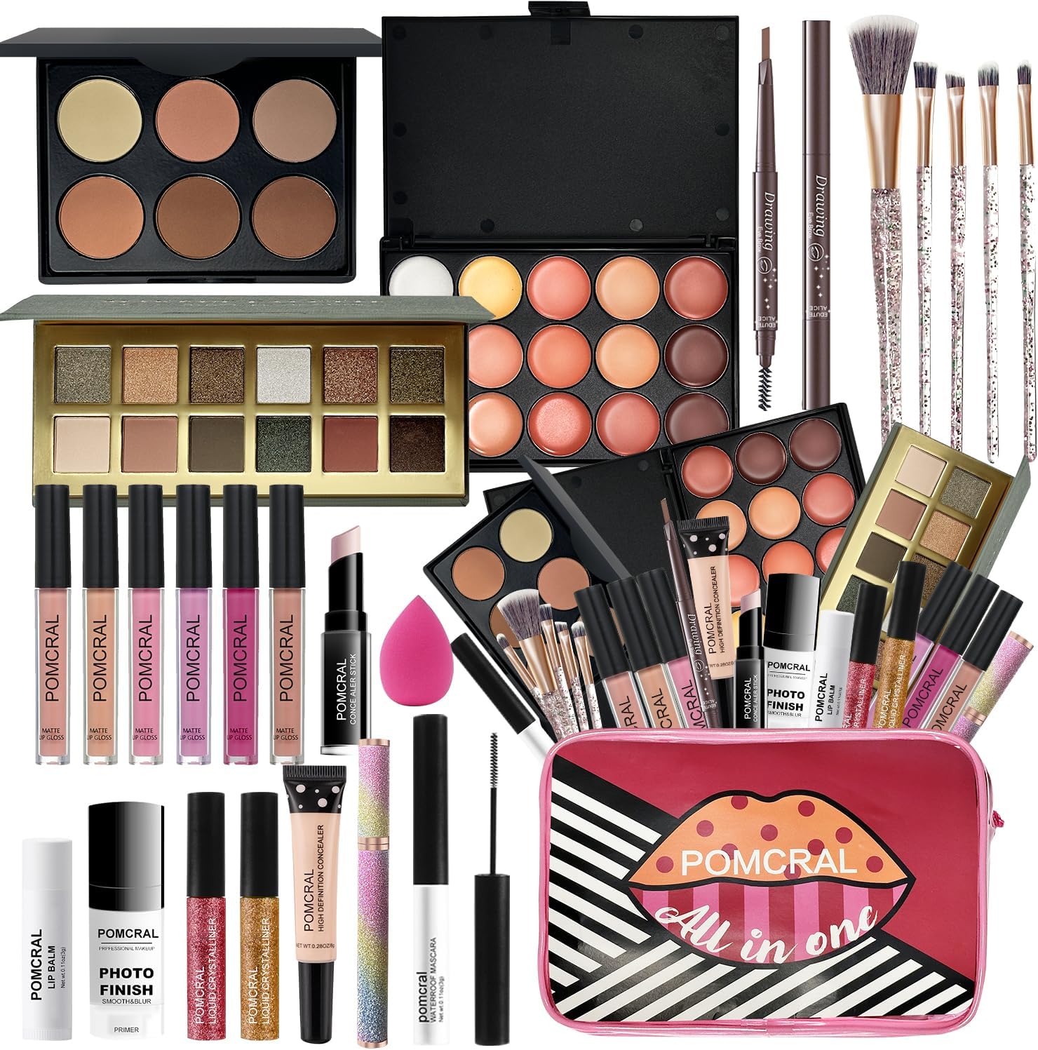 Complete Makeup Kit with Travel Bag - 15 Essential Beauty Products