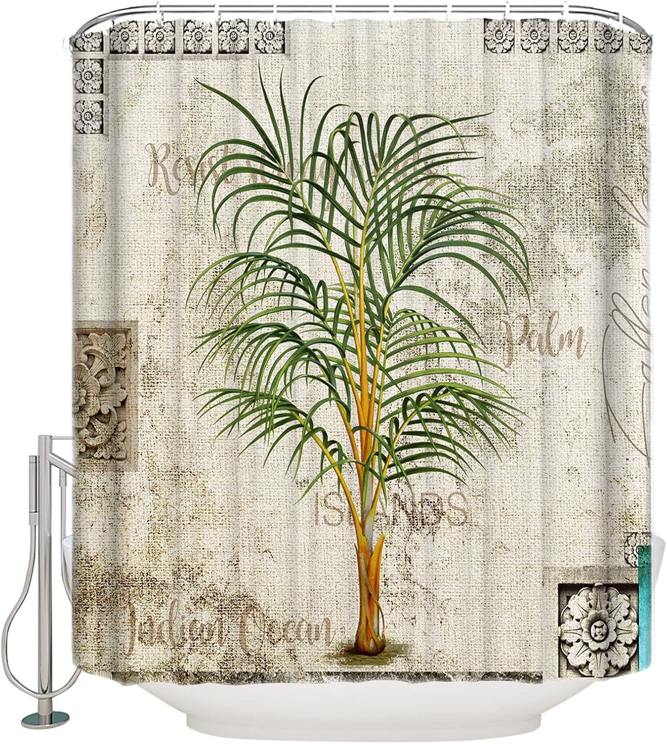 Amazon.com: ZOE GARDEN Retro Palm Tree Shower Curtain Set with Hook 72 ...