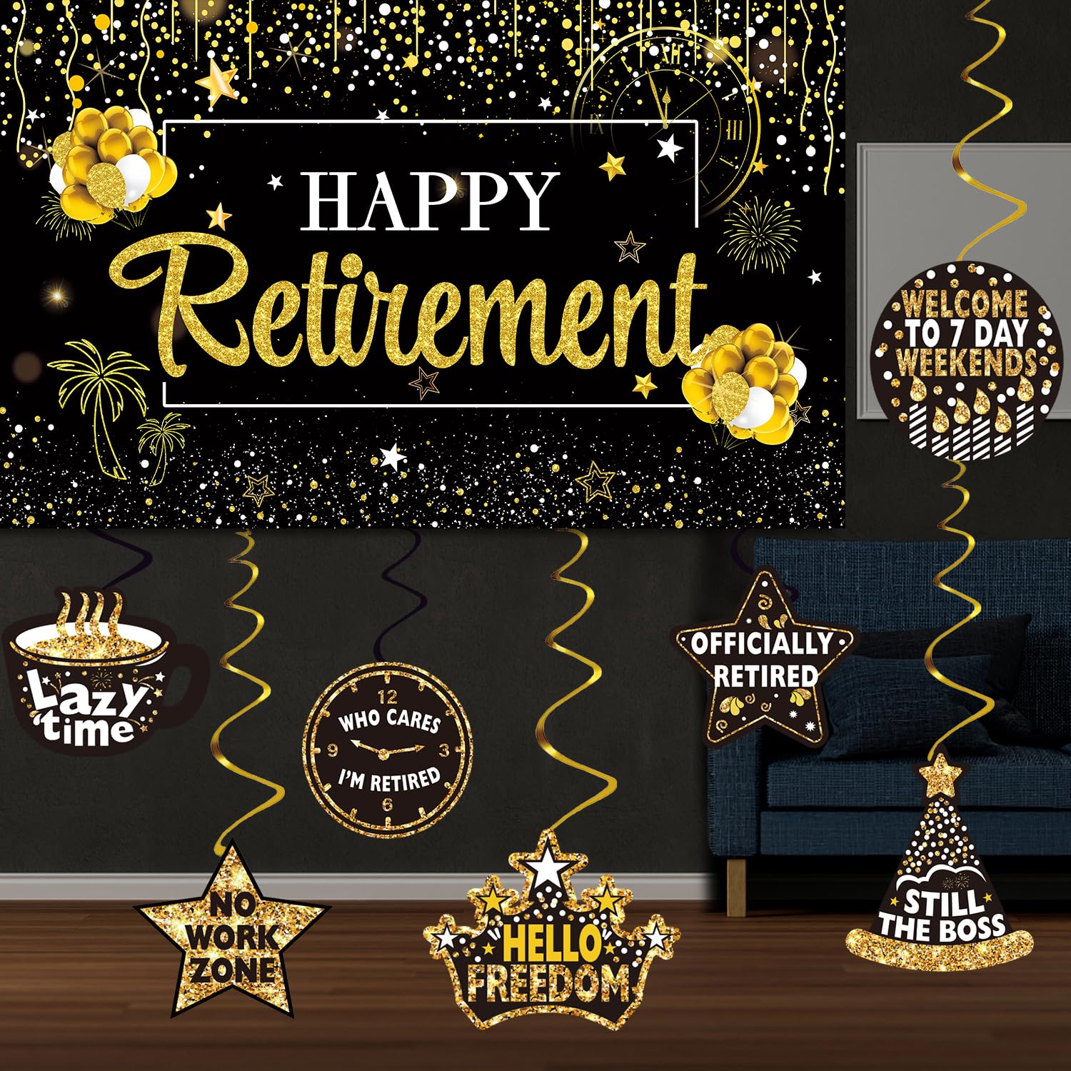 Strawberry Decor 10-Piece Retirement Party Decor Set - Black & Gold ...