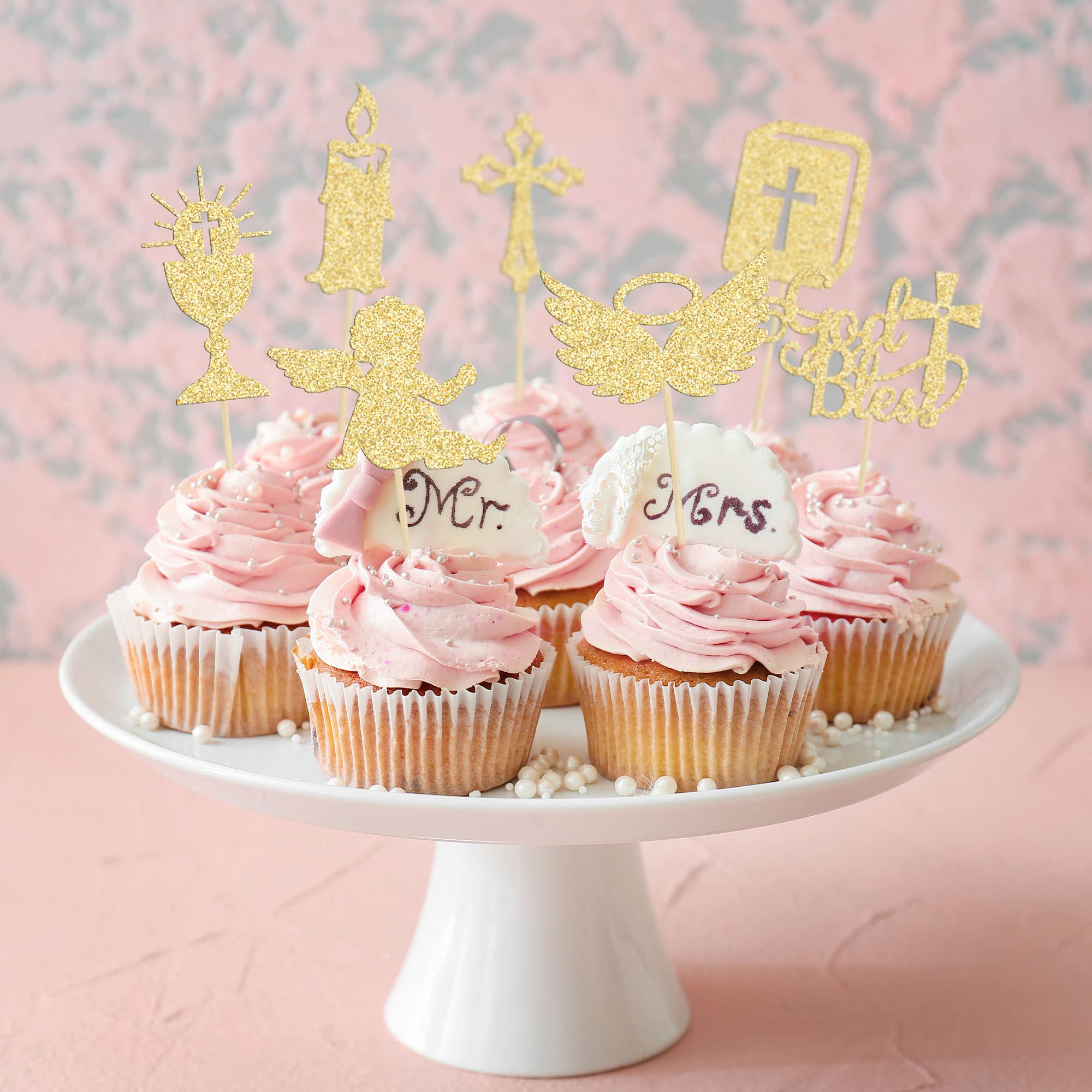 Snapklik.com : 28Pcs God Bless Cupcake Toppers Gold Glitter Boys ...