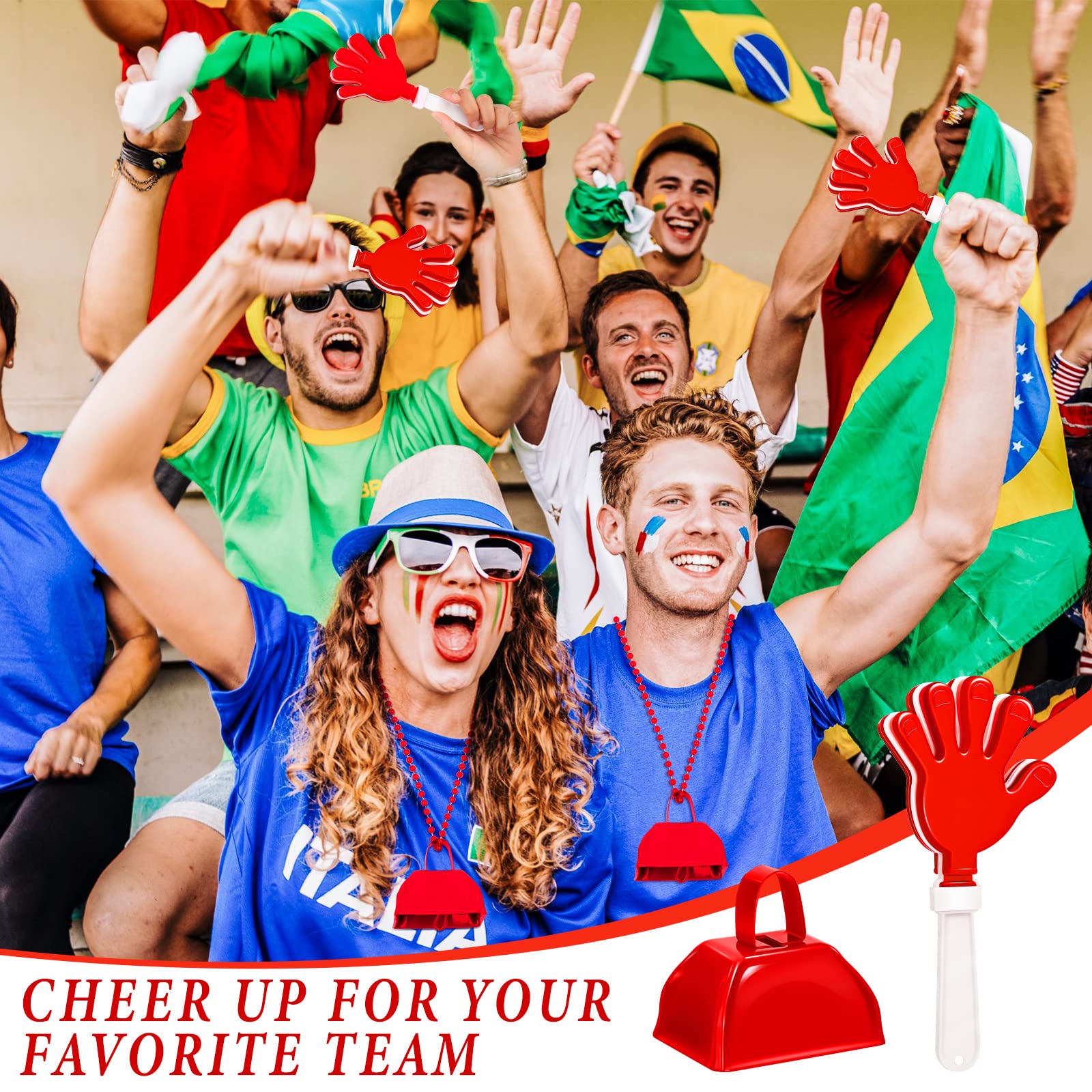 24 Pcs Metal Cowbells and Hand Clappers Cow Bells with Handle Cheering ...