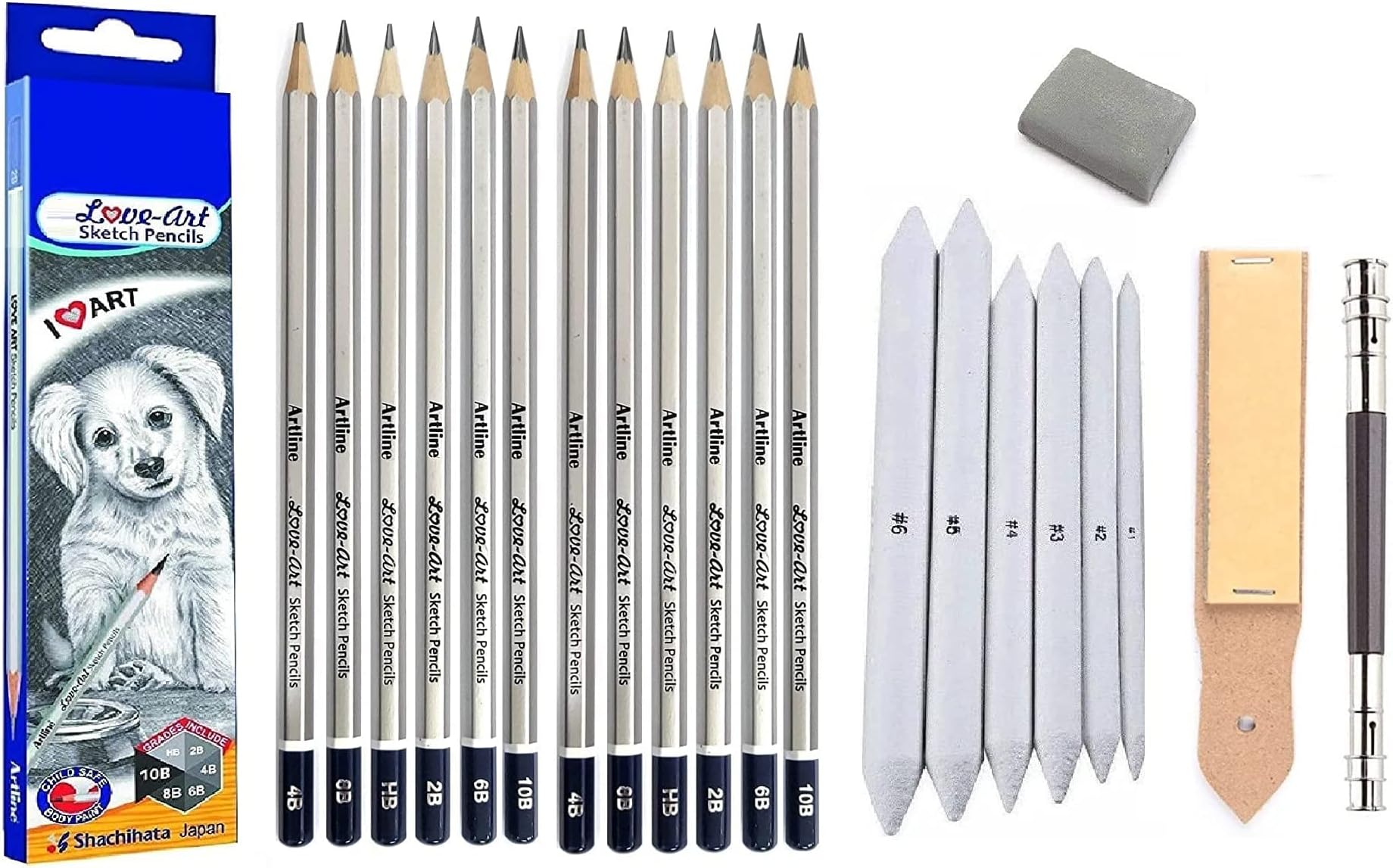 deziine 21 Pcs Pencil Set With 12 Pencil, 6 Blending Stumps,1 Sand ...