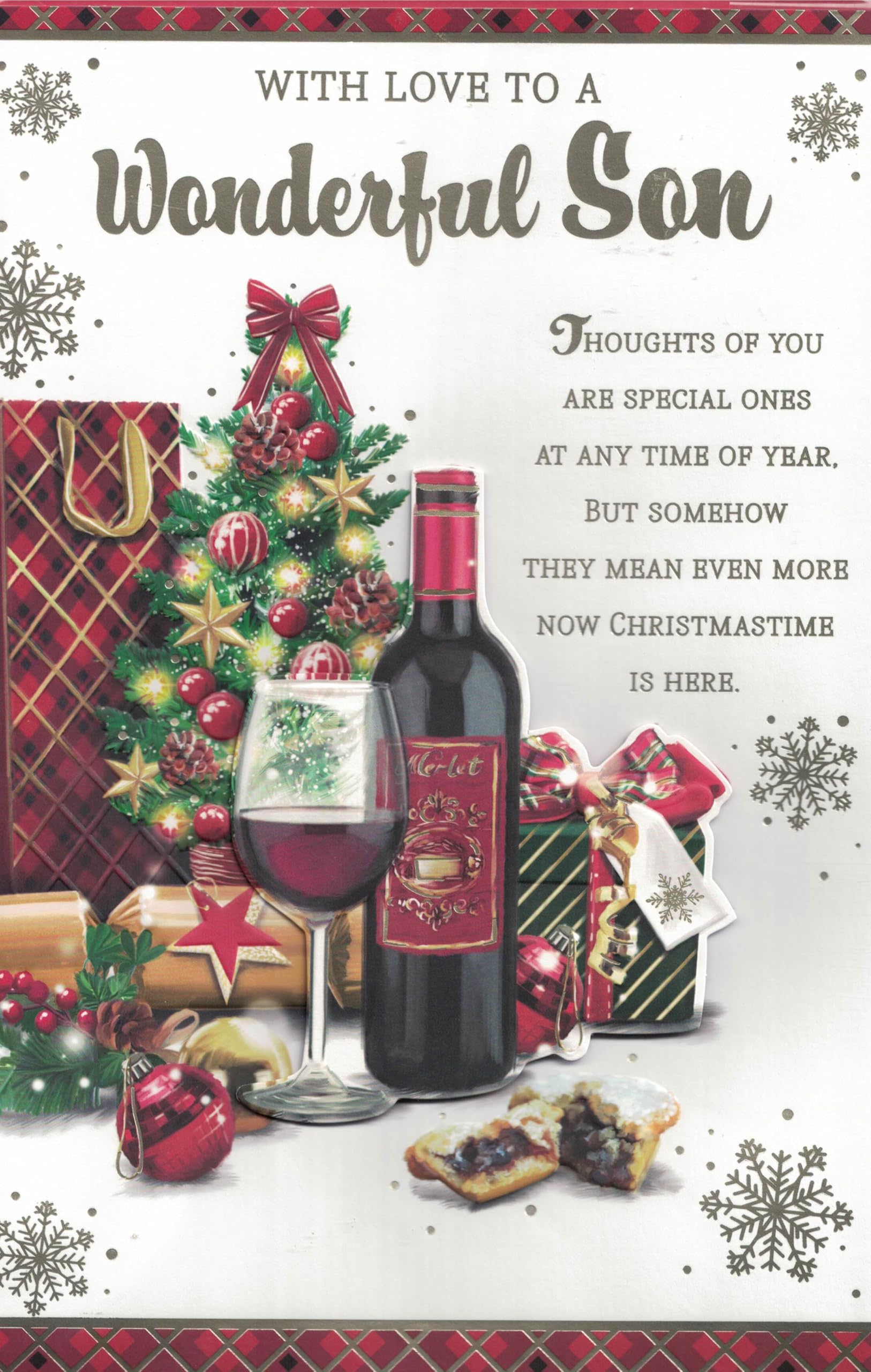Extra Large Christmas Card to a Son, Traditional Xmas Tree and Red Wine ...