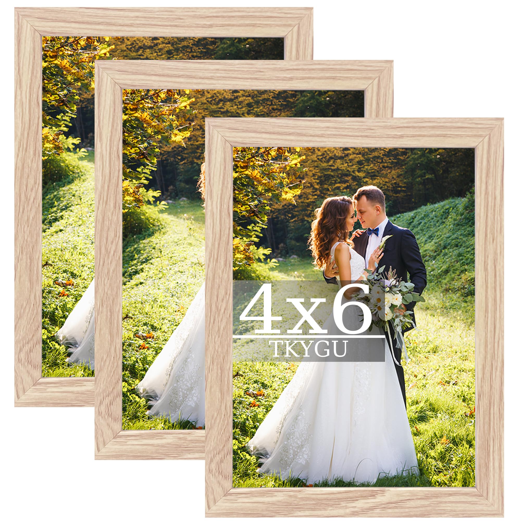 Amazon.com - TKYGU 4x6 Picture Frame Woodgrain Set of 3, Real Glass for ...
