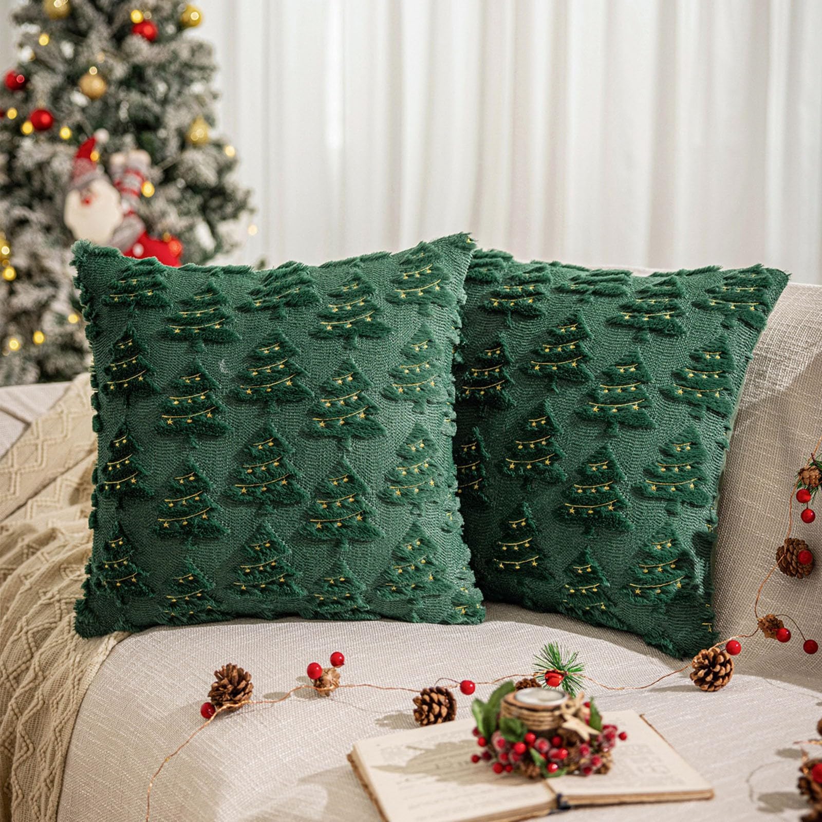 Xmas Cushion Covers Faux Fur Christmas Cushion Covers Set of 2 Soft ...