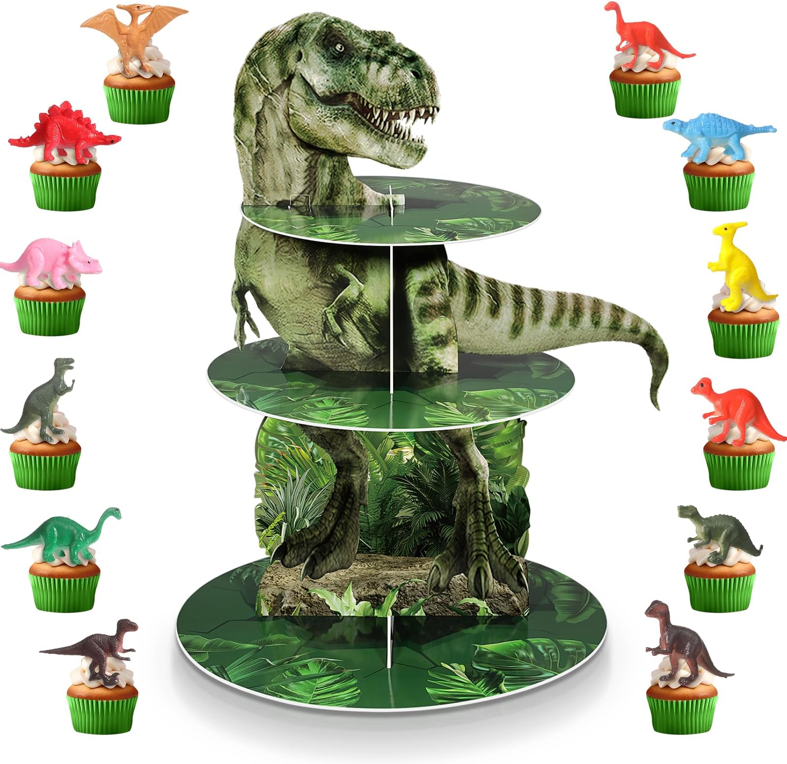 Amazon.com | 3-Tier Dinosaur Cupcake Stand - Kids Boy Favor Birthday ...