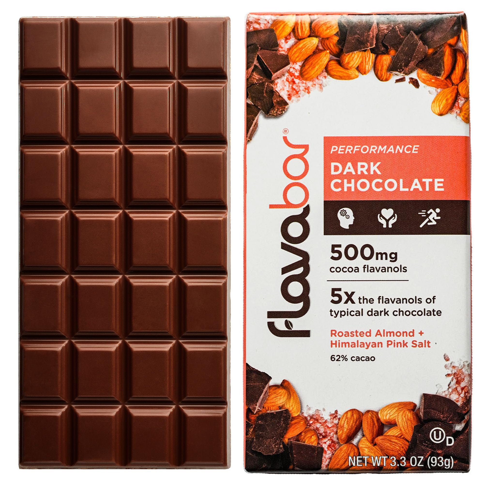 Amazon.com: FlavaBar Performance Dark Chocolate | 500mg Cocoa Flavanols ...