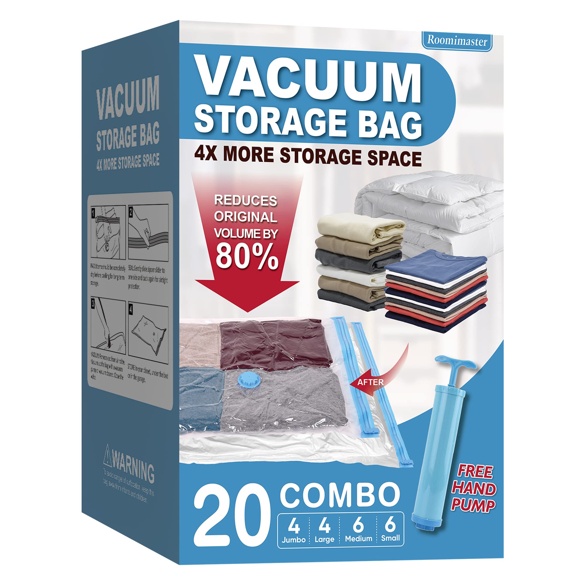 20 Combo Vacuum Storage Bags (4 Jumbo/4 Large/6 Medium/6 Small), Space ...