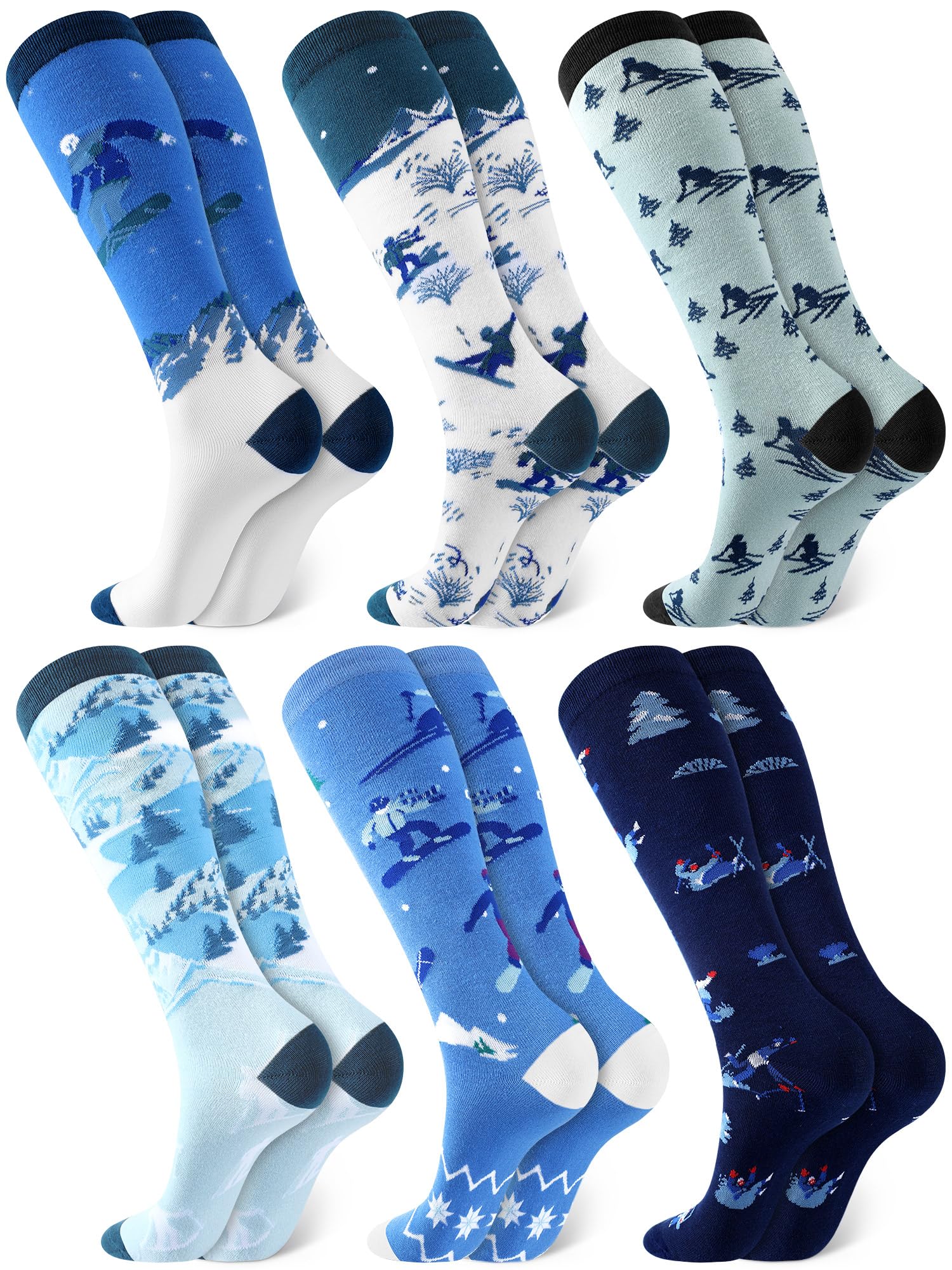 Amazon.com: Toulite 6 Pairs Funny Ski Themed Socks Snowboarding Pattern ...
