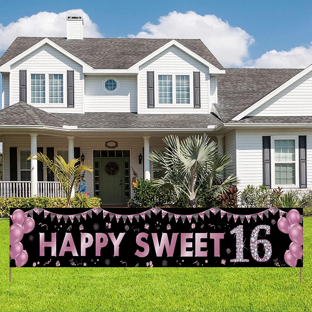 Amazon.com: Happy Sweet 16 Party Decorations Backdrop Banner, Sweet ...