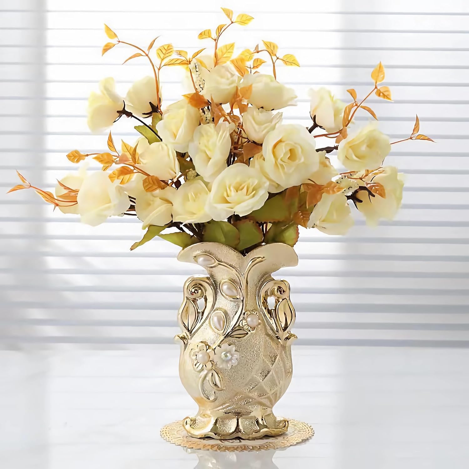 Hbluefat Mini Artificial Flowers in Vase, Small Fake Flowers with ...