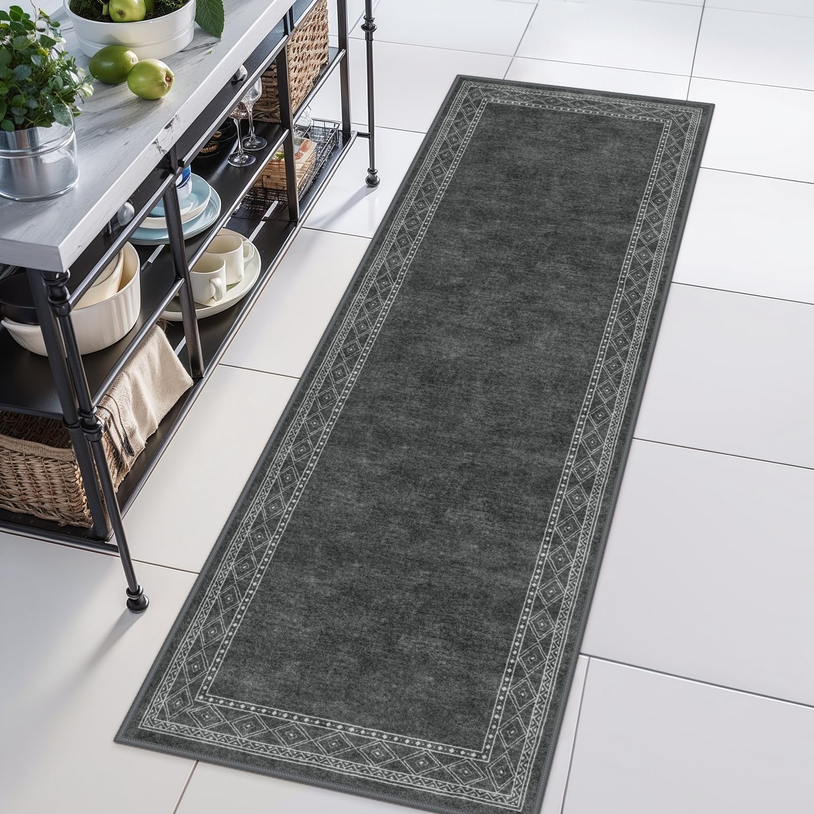 Amazon.com: Custom Size Hallway Runner Rug Trellis Grey Color 31 inch ...