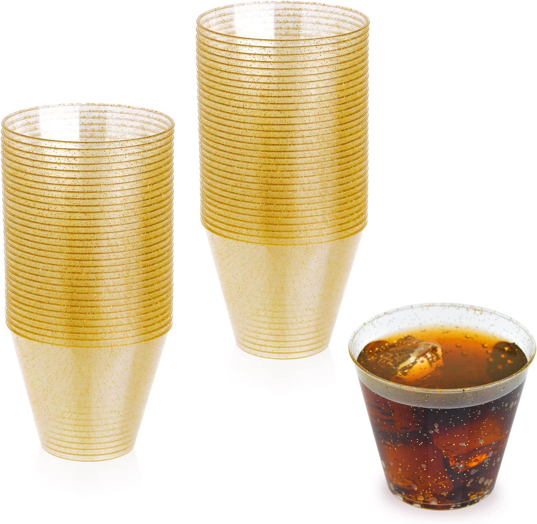 Tebery 100 Pack Gold Rimmed Plastic Cups, 12oz Clear Crystal Plastic ...