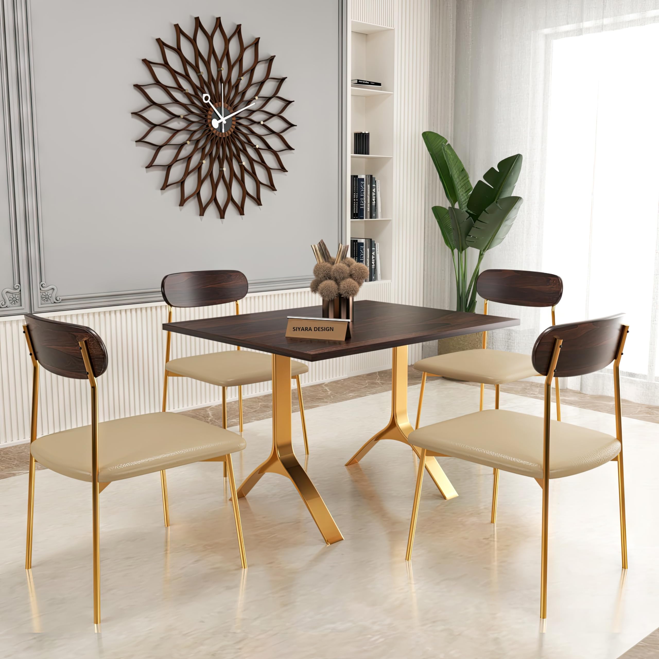 Buy SIYARA DESIGN Elixir 4 Seater Dining Table with Iron Legs Chairs | Dining Room Set | Dining ...